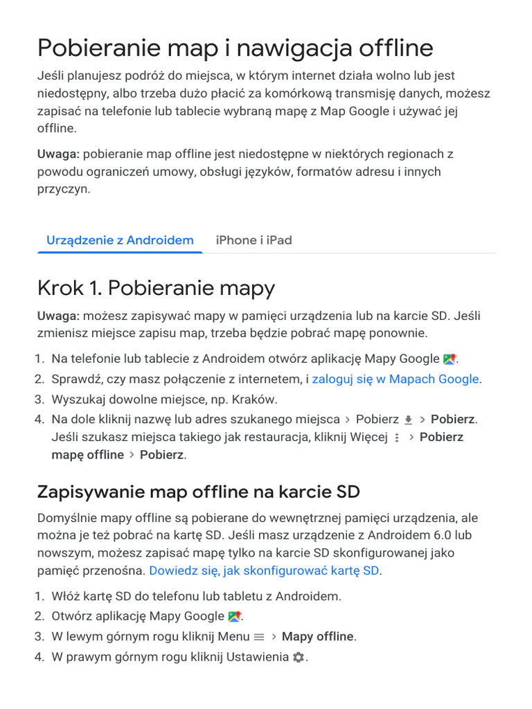 Pomoc - Pobieranie Map I Nawigacja Offline | PDF