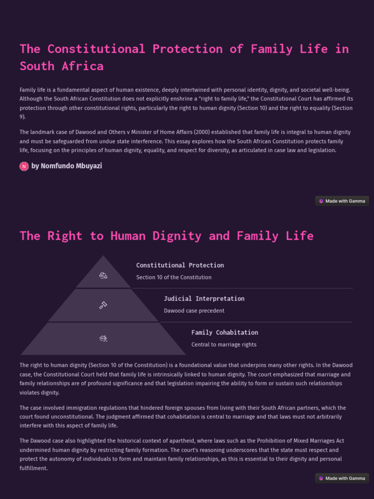 The Constitutional Protection of Family Life in South Africa | PDF ...