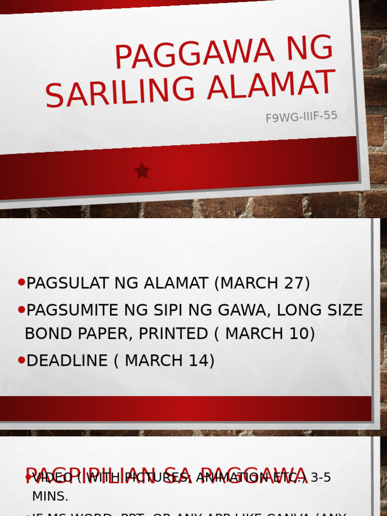 Paggawa Ng Sariling Alamat PanutoAtPamantayan | PDF