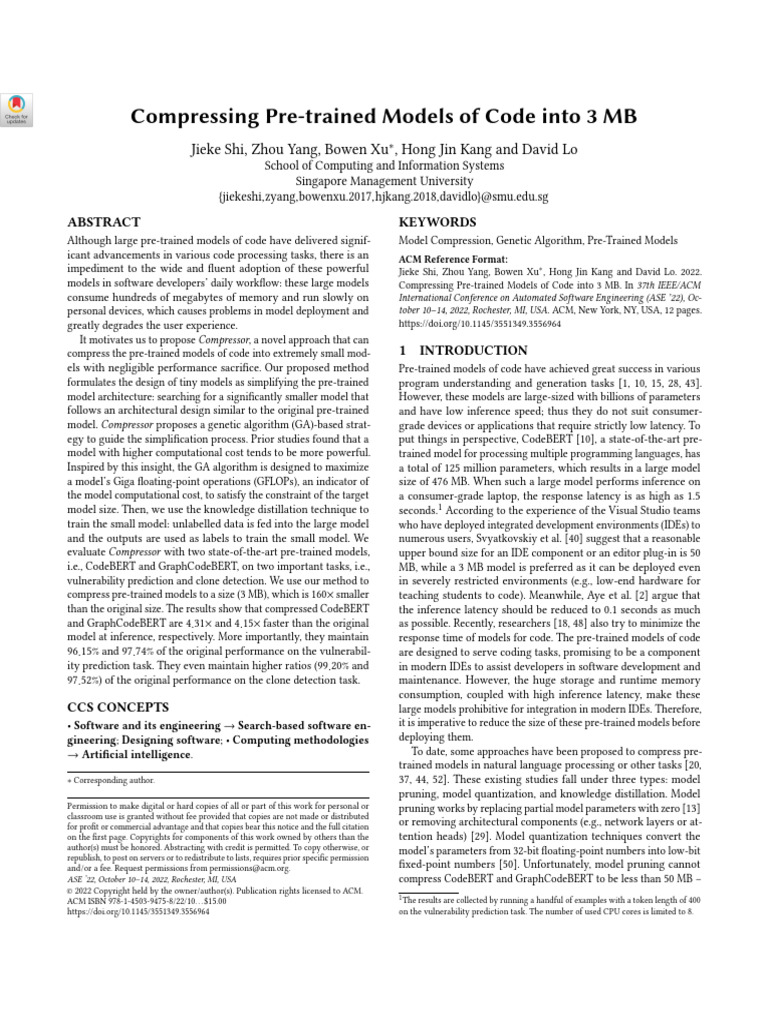 Compressing Pre-Trained Models of Code Into 3 MB | PDF | Data Compression | Computer Engineering