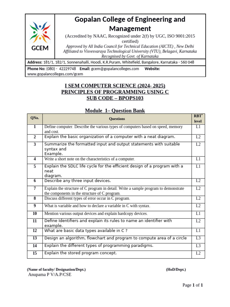 Module1 Questionbank Bpops103 | PDF | Computer Programming | Computer ...