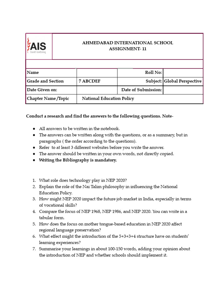 Toddle - AIS 2024-25 GR-7 GP NEP WS11 | PDF