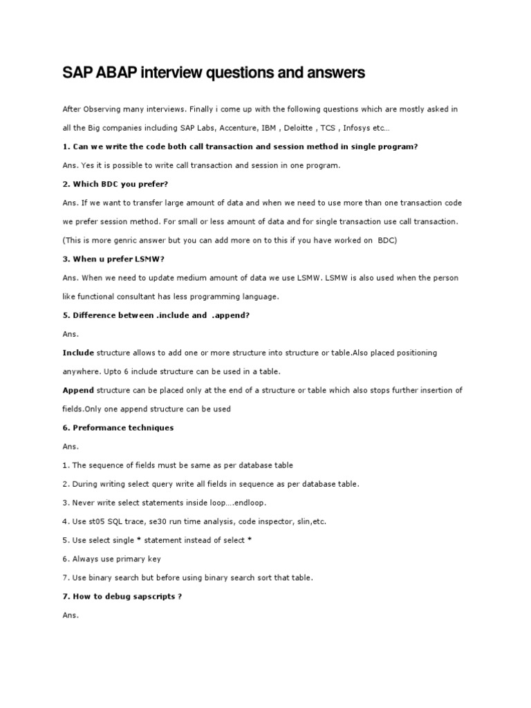 Sap Abap Interview Questions And Answers Database Index Databases