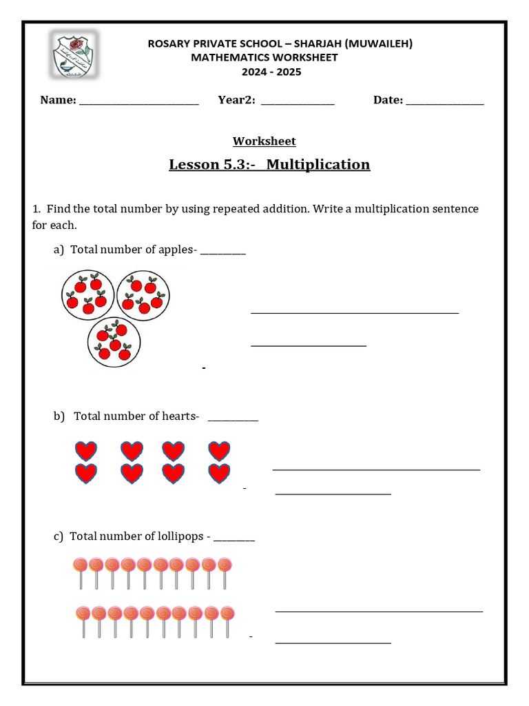 Worksheet - Lesson 5.3 (Multiplication) and 5.4 (Division) | PDF ...