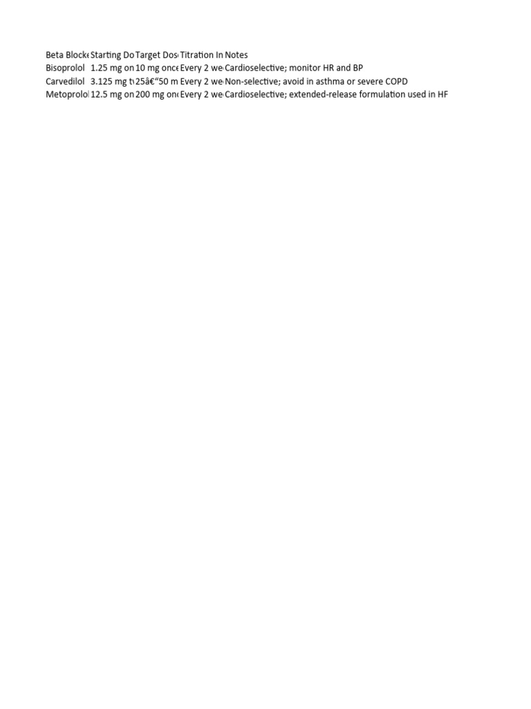 Beta Blocker Titration Chart For Heart Failure | PDF