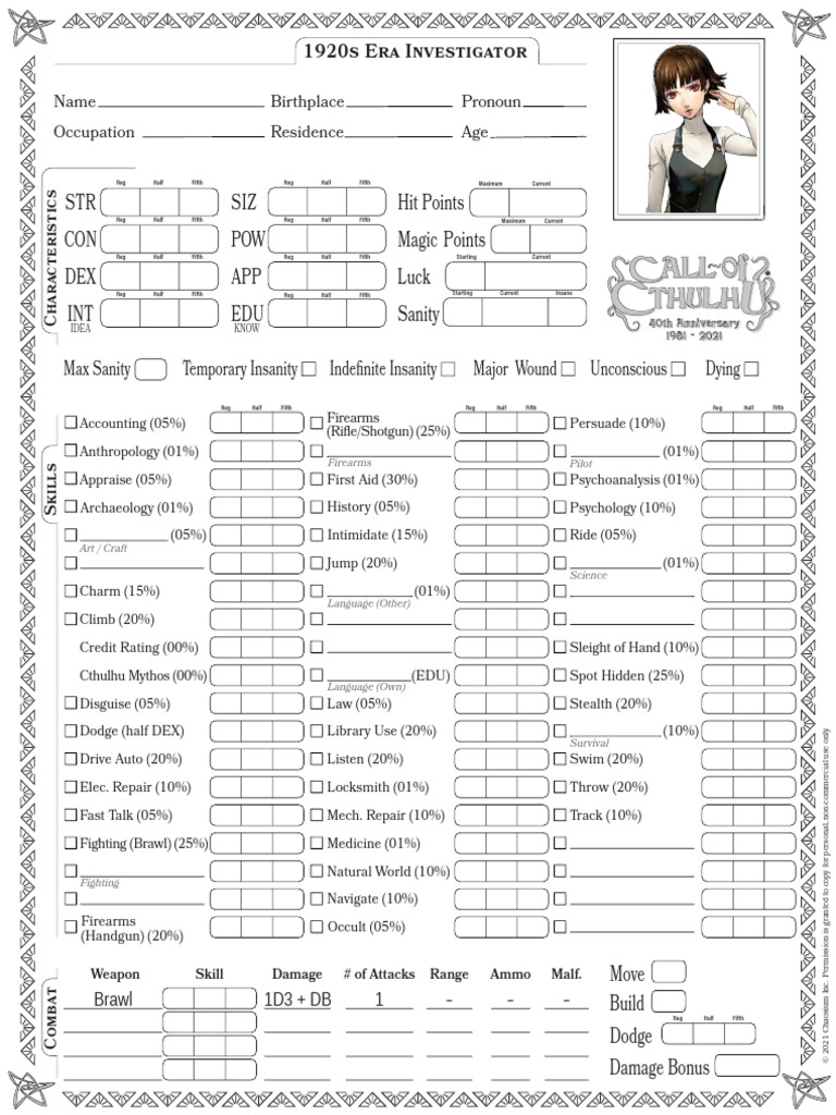 CoC Character Sheet - Keiko Chiba | PDF