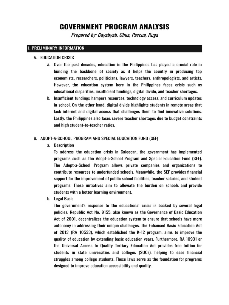 GOVERNMENT PROGRAM ANALYSIS | PDF | Non Governmental Organization | Teachers