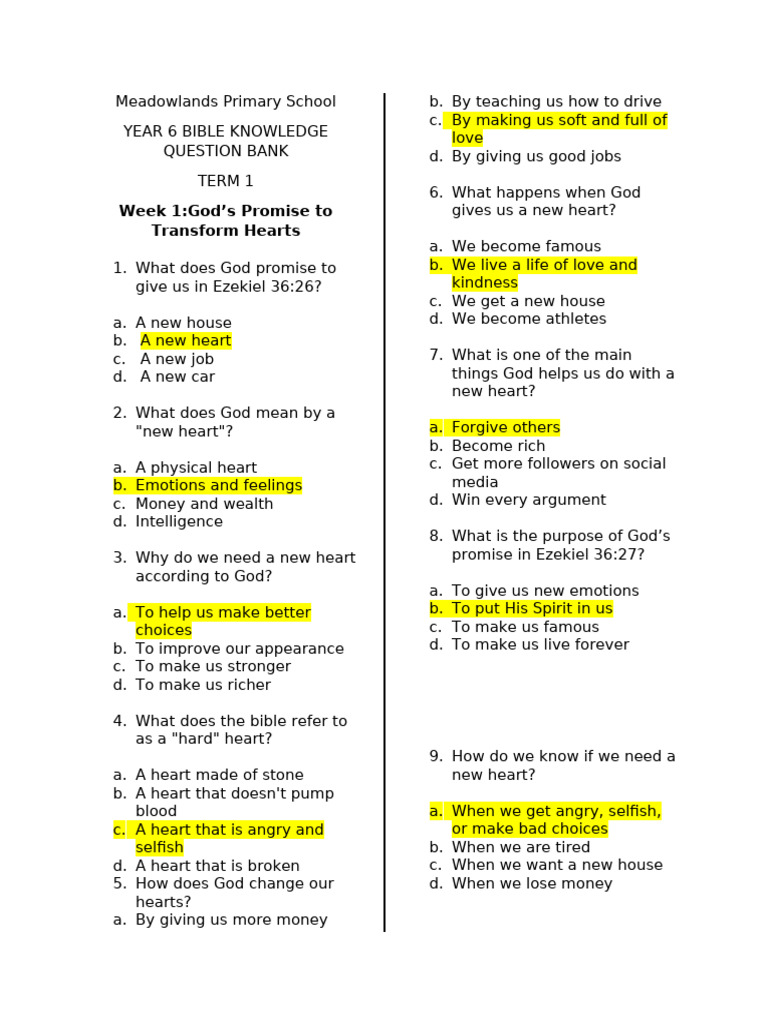 Year - 4 Bible - Knowledge - Question - Bank | PDF | Born Again | Jesus