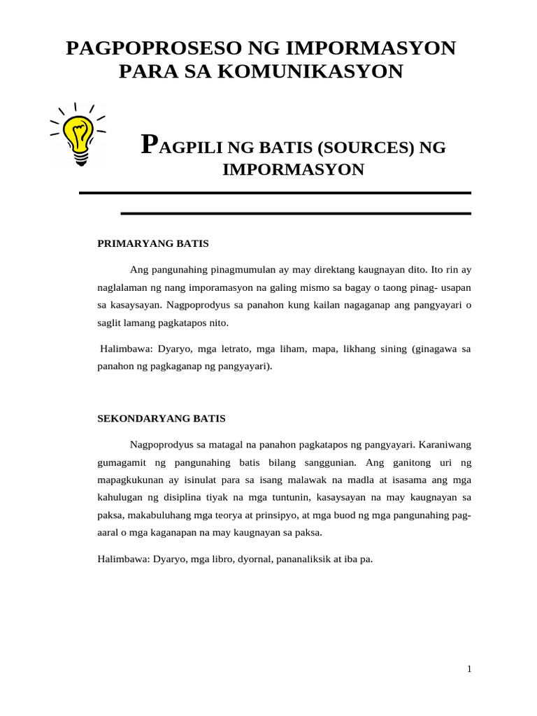 Pagpili ng Batis (Sources) ng Impormasyon | PDF