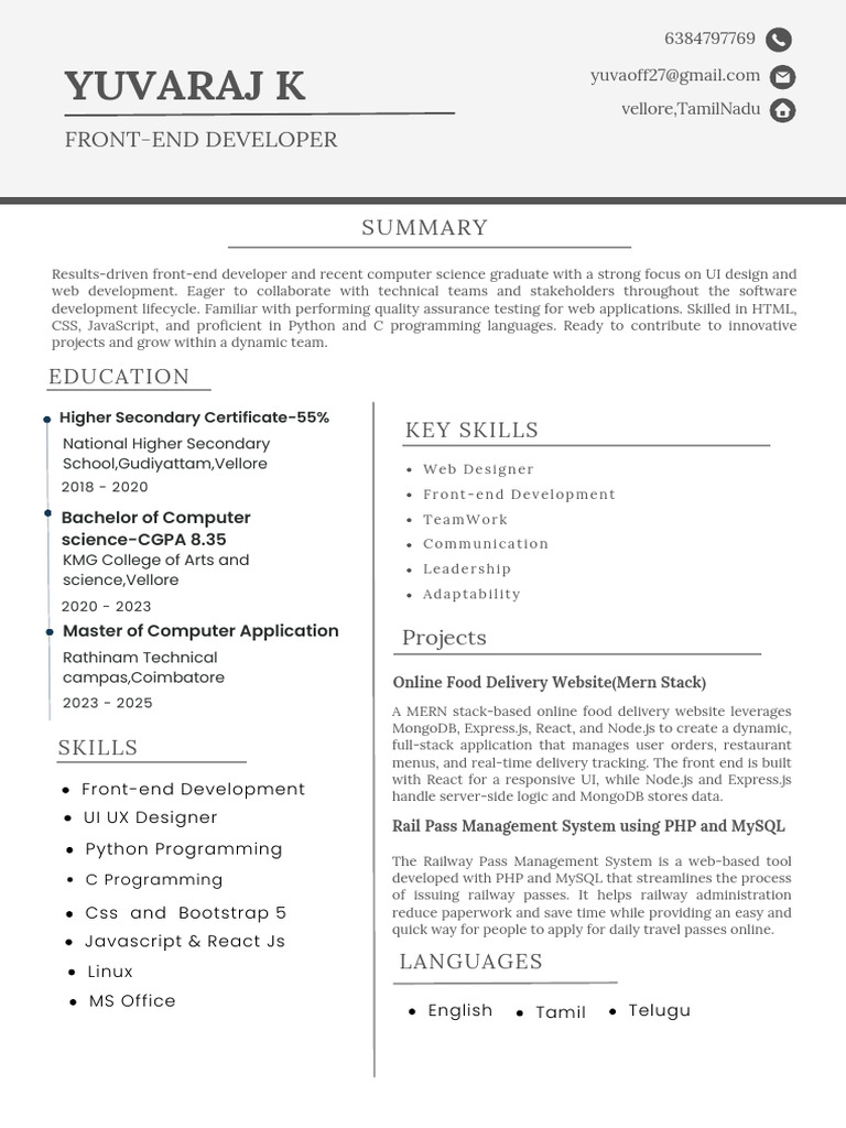 Minimalist White and Grey Professional Resume | PDF | Web Development ...