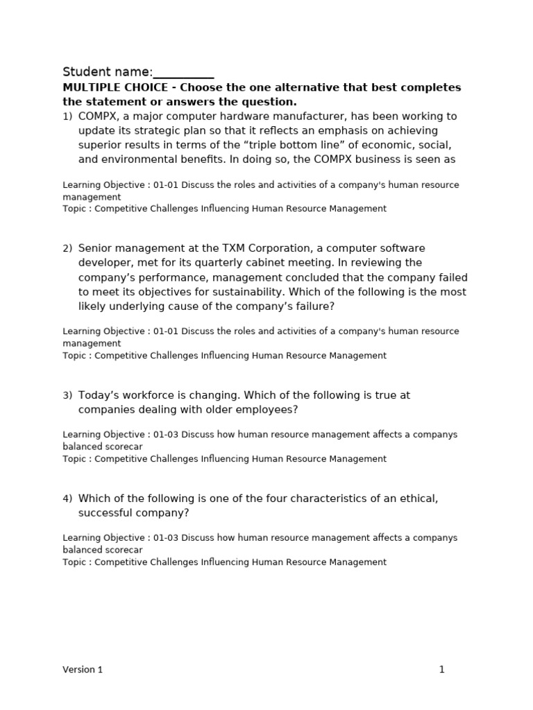 Chap 1 Version1 Student File | PDF | Human Resource Management | Business