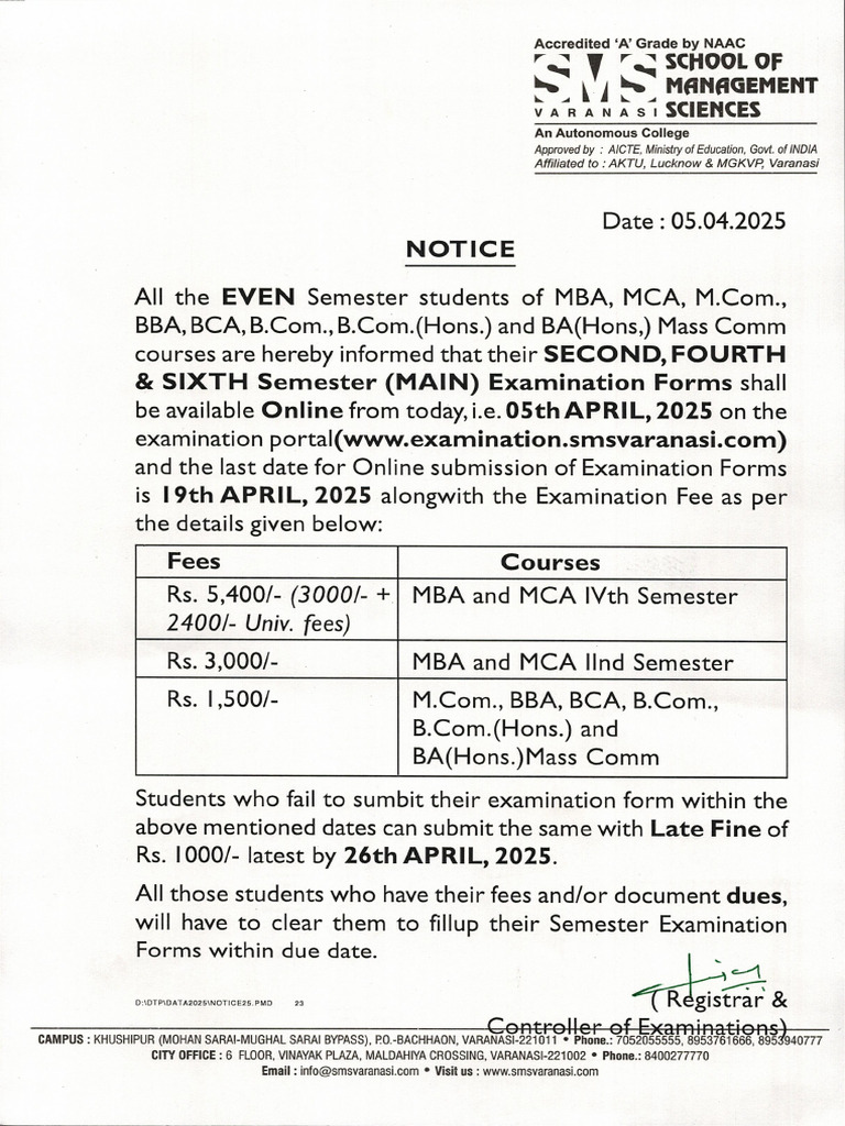 NOTICE - Examination Form - MAIN | PDF