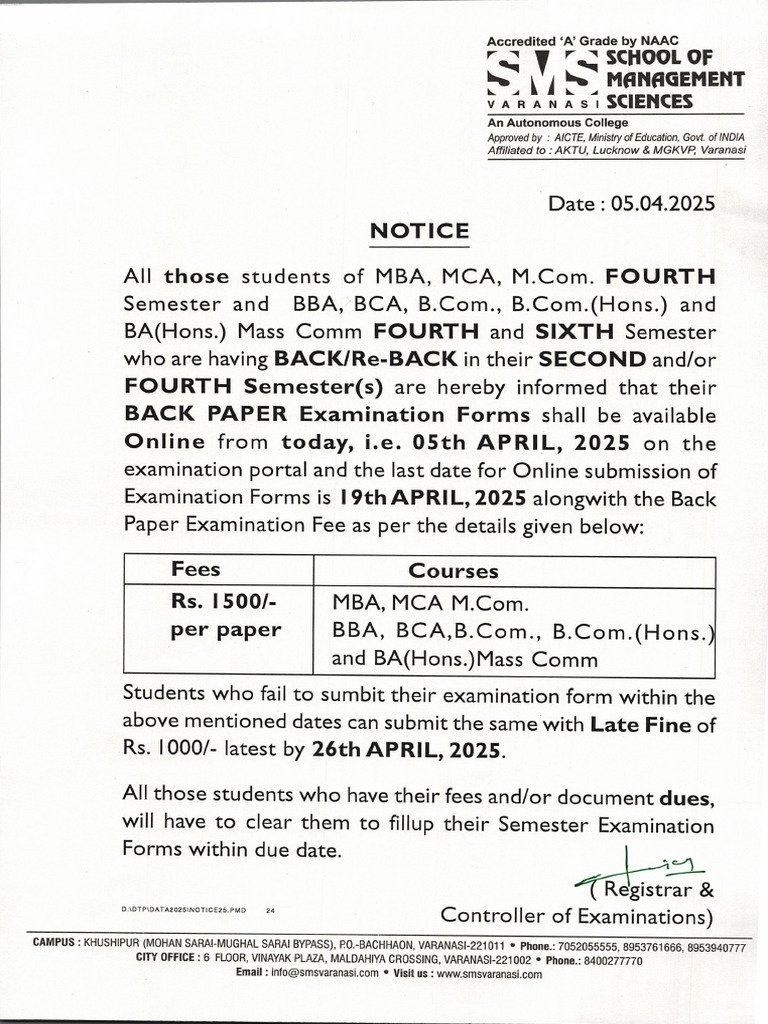 NOTICE - Examination Form - Back | PDF