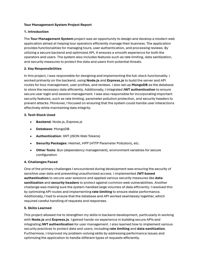Tour Management System Project Report | PDF | Databases | Computing