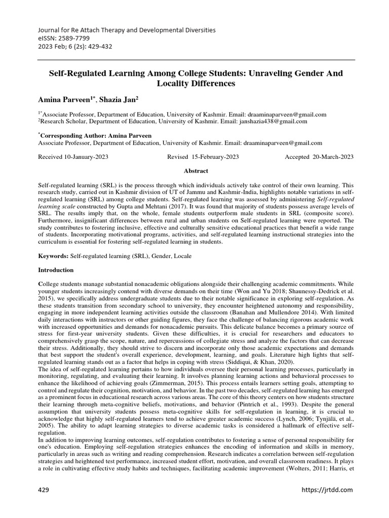Self Regulated Learning Among College ST | PDF | Psychological Concepts | Cognitive Science