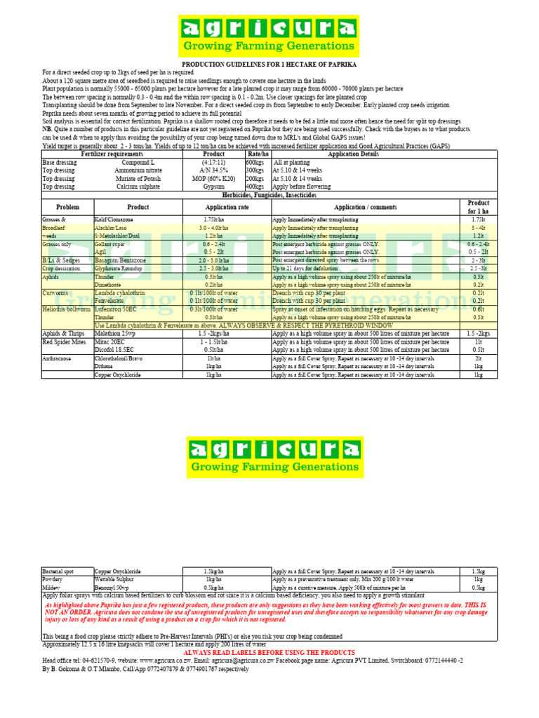 Paprika Production Guidelines per Hectare | PDF | Fertilizer | Herbicide