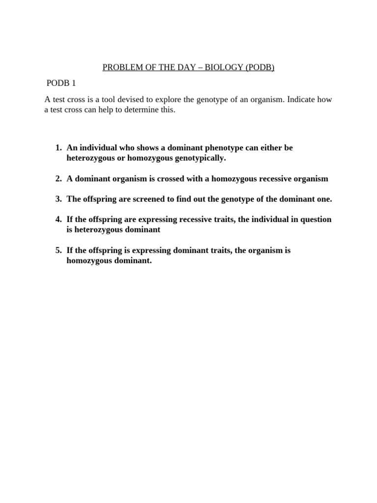 Biology Problem of the Day Guide | PDF | Urinary System | Dominance ...