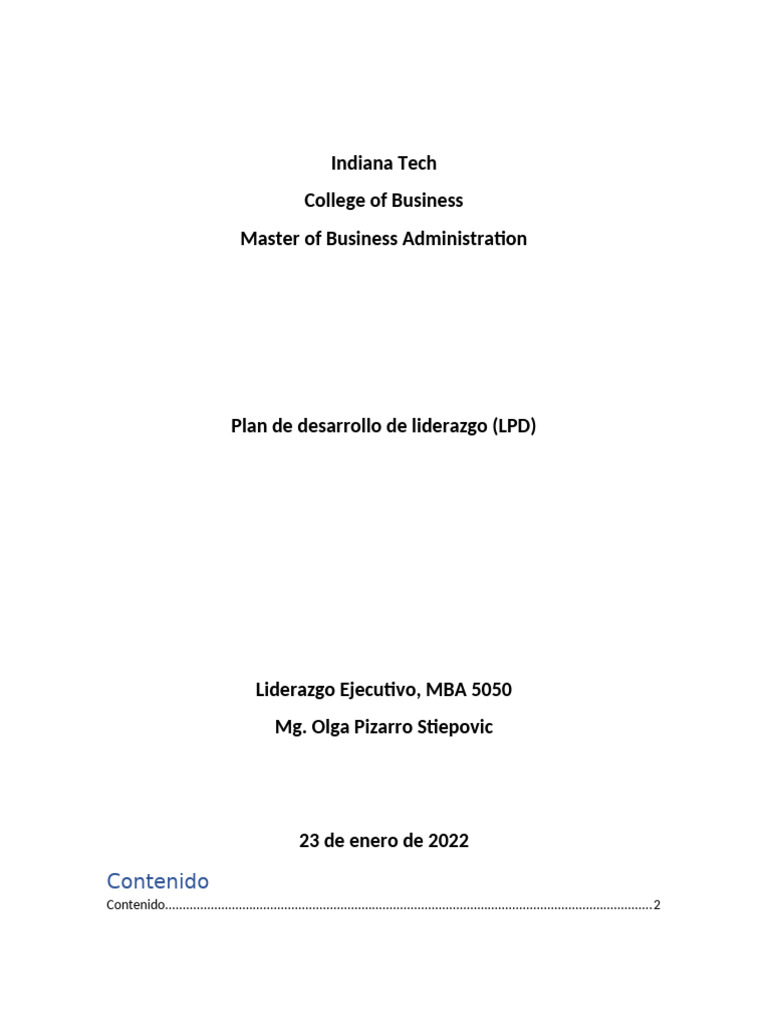 Plan de Desarrollo de Liderazgo (LPD) | PDF | Liderazgo | Mente