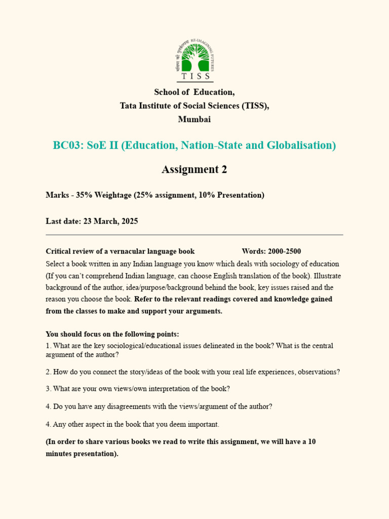 BC3 Assignment 2 - Book review 25 | PDF