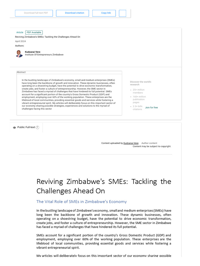 Challenges for SMEs in Zimbabwe | PDF | Small And Medium Sized ...