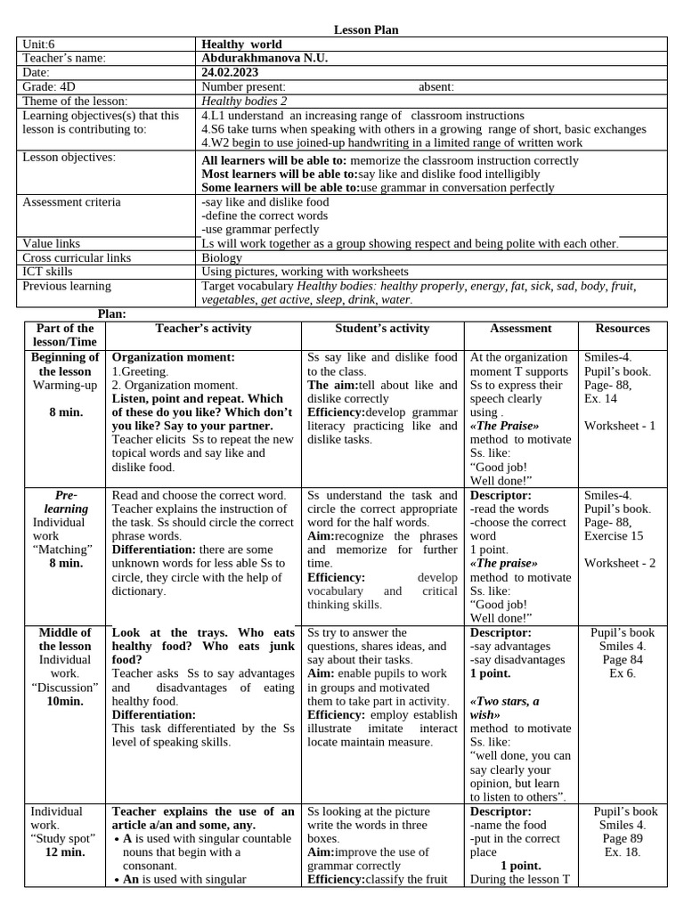 4,6,L14 Healthy Bodies 2 | PDF | Learning | Noun