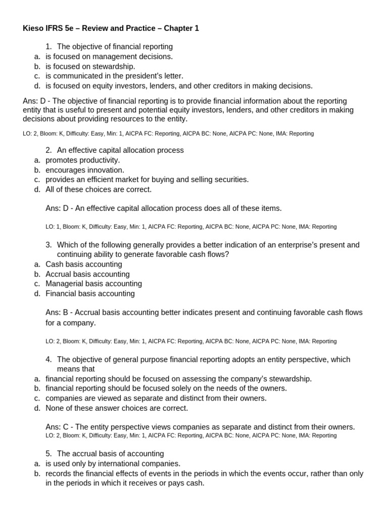 Ch01 Kieso IFRS 5e Review Practice | PDF | Generally Accepted Accounting Principles (United ...