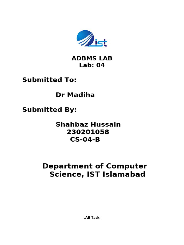 230201058 ADBMS Lab Report 4 | PDF | Sql | Information Retrieval