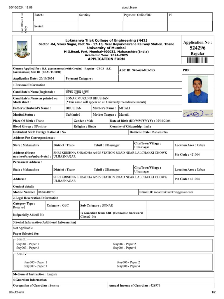 Application Form Mum | PDF