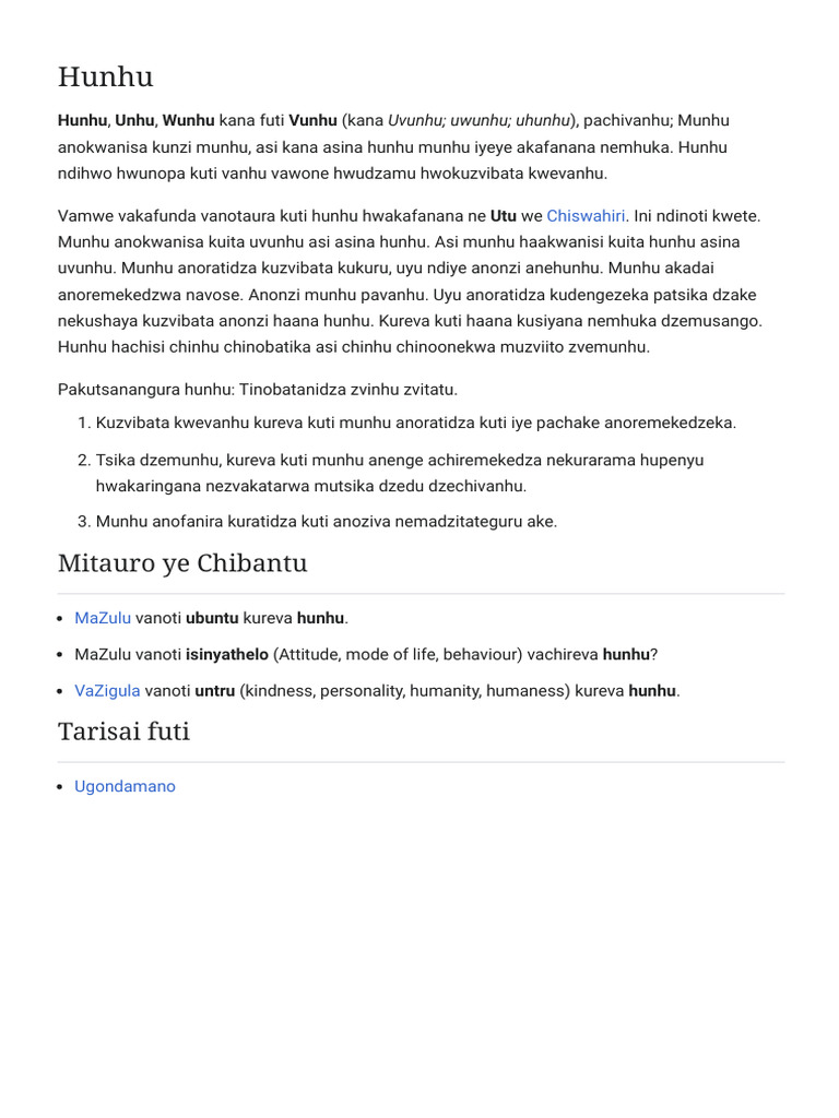Hunhu - Wikipedia | PDF