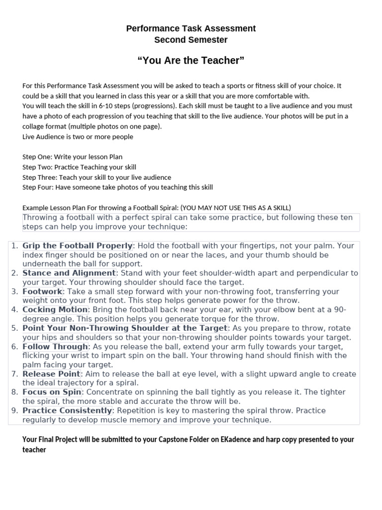 Teach a Sports Skill Performance Task | PDF