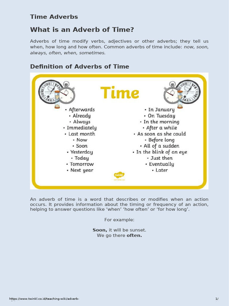 Adverbs of Time - Definition, Examples and Teaching Wiki | PDF | Adverb ...