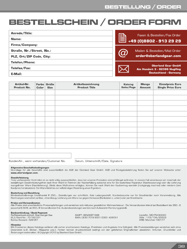 Og Bestellschein Down 291 | PDF