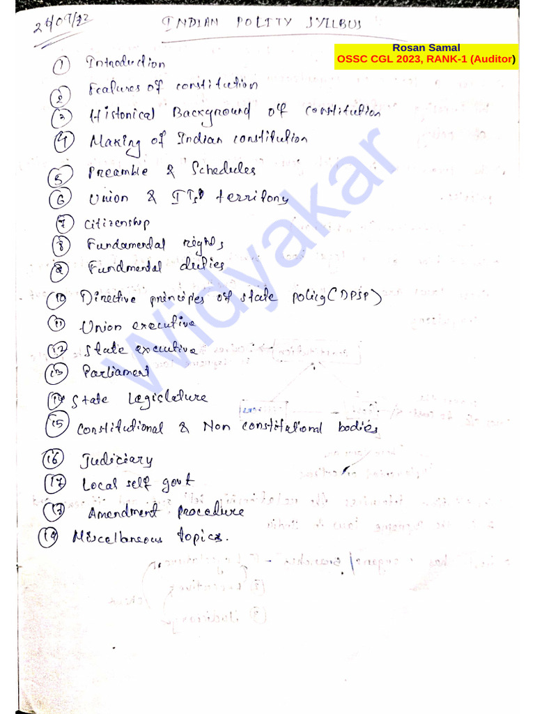 Indian Polity Note-1 - Handwritten Notes (Rosan Swain) | PDF