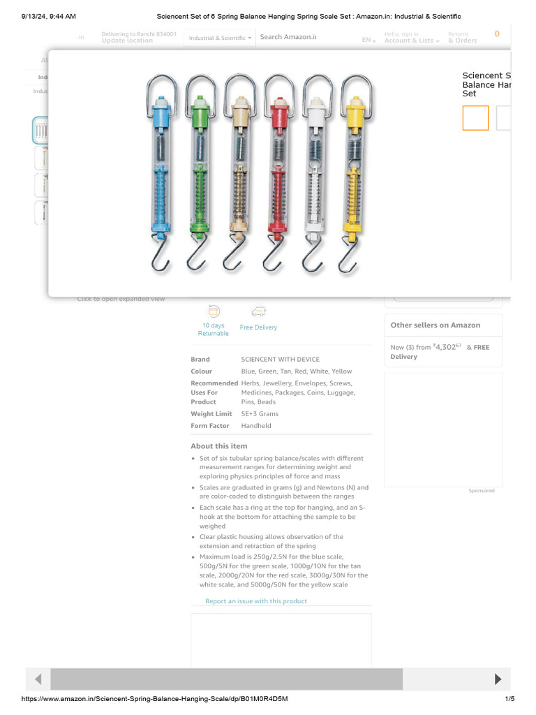 Sciencent Set of 6 Spring Balance Hanging Spring Scale Set _ Amazon.in ...