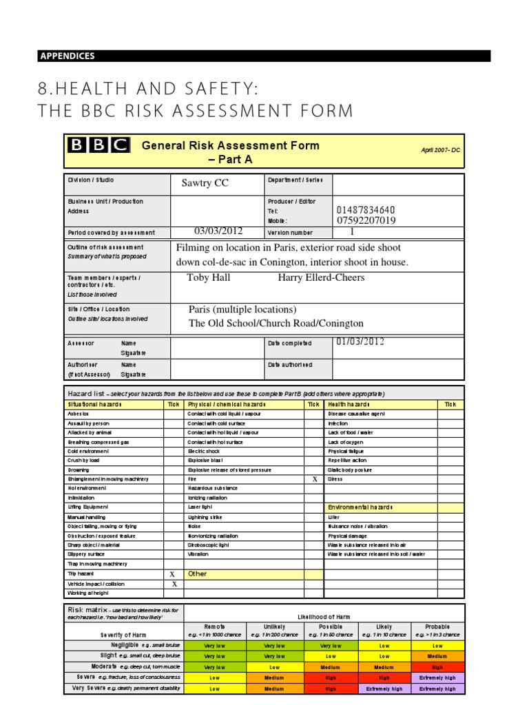 BBC Risk Assessment Form | PDF | Explosive Material | Risk