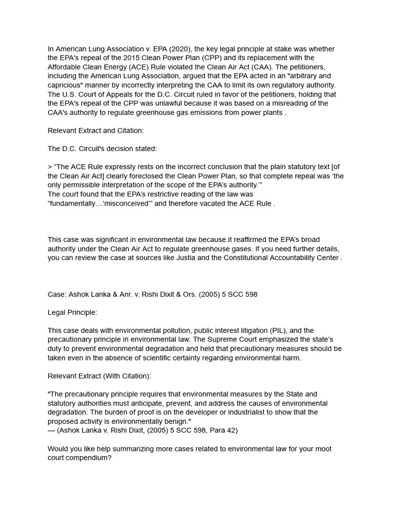 Compendium of Cases For Petitioner | PDF | Clean Air Act (United States ...