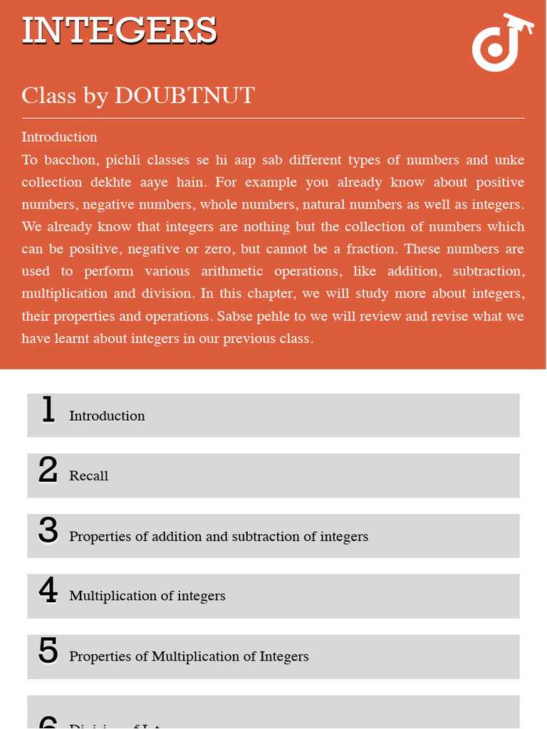 Class 7 Maths Chapter 1 Integers Cbse Board Doubtnut Teachers Notes ...