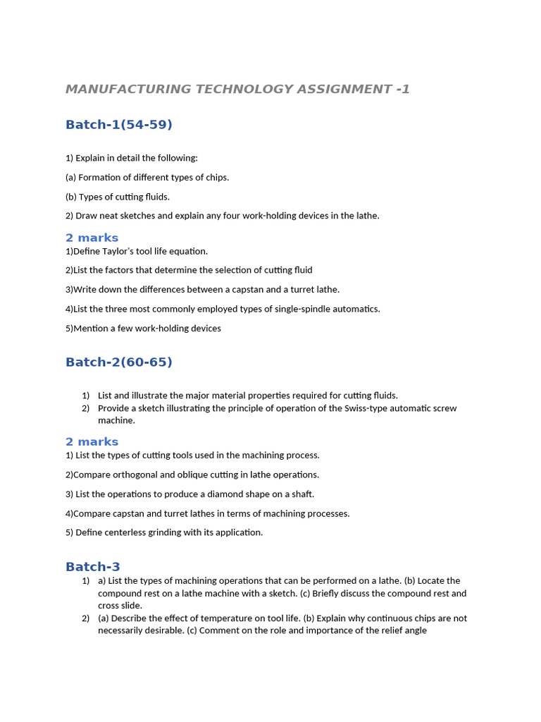 Manufacturing Technology Assignment Overview | PDF | Grinding (Abrasive ...