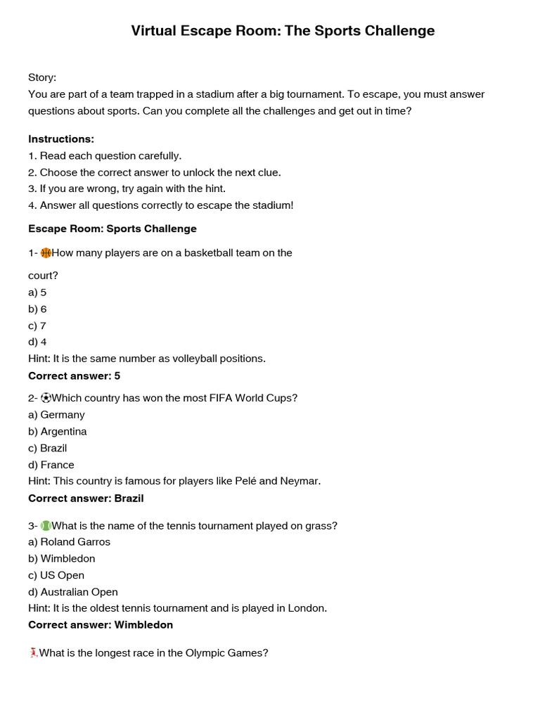 Sports Escape Room PDF | PDF