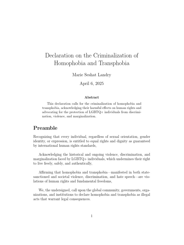 Declaration On The Criminalization of Homophobia and Transphobia | PDF ...