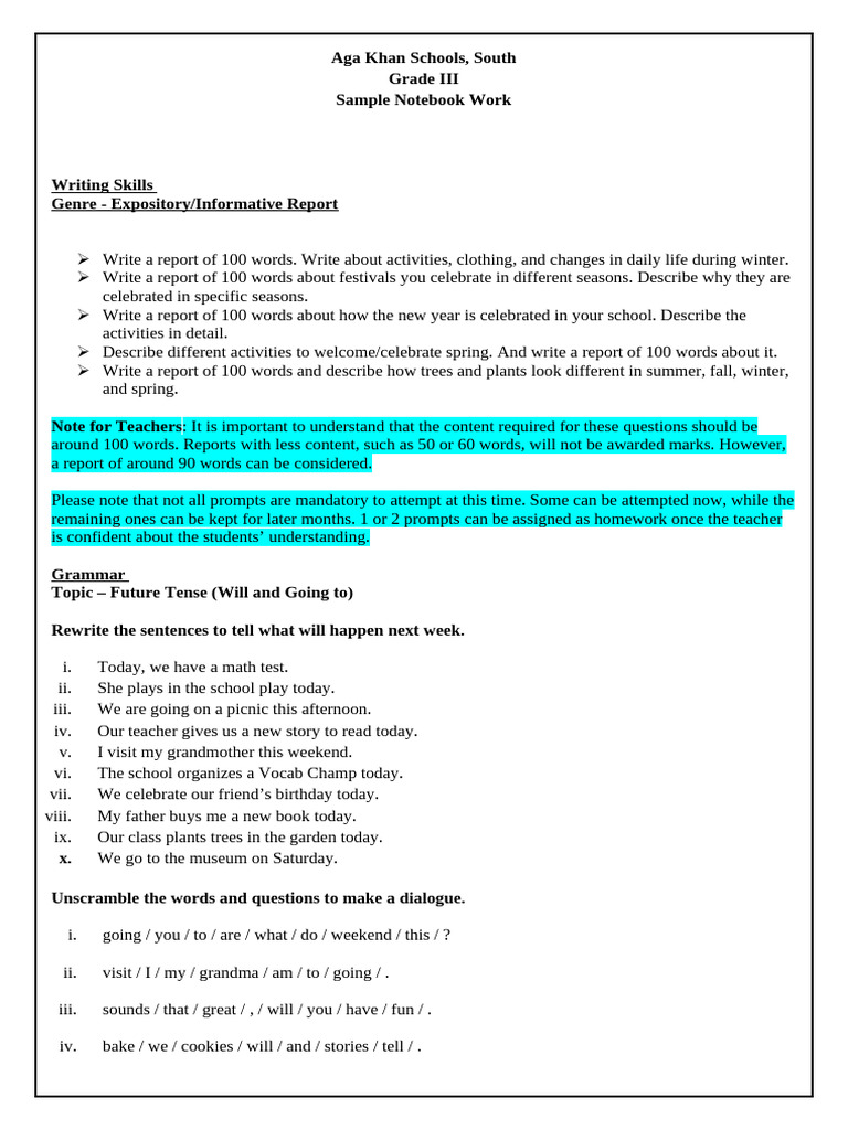 Grade III - Sample Notebook Work - Phase I | PDF