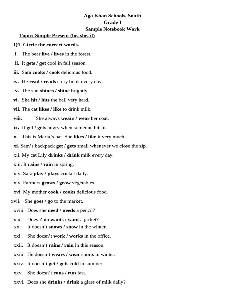 Grade I - Sample Notebook Work - Grammar - AY 2024-25 | PDF