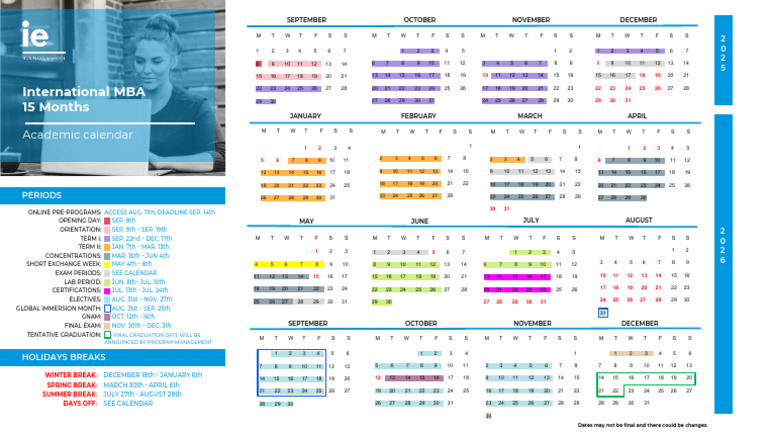 Tentative Calendar IMBA SEP25 15 Months | PDF