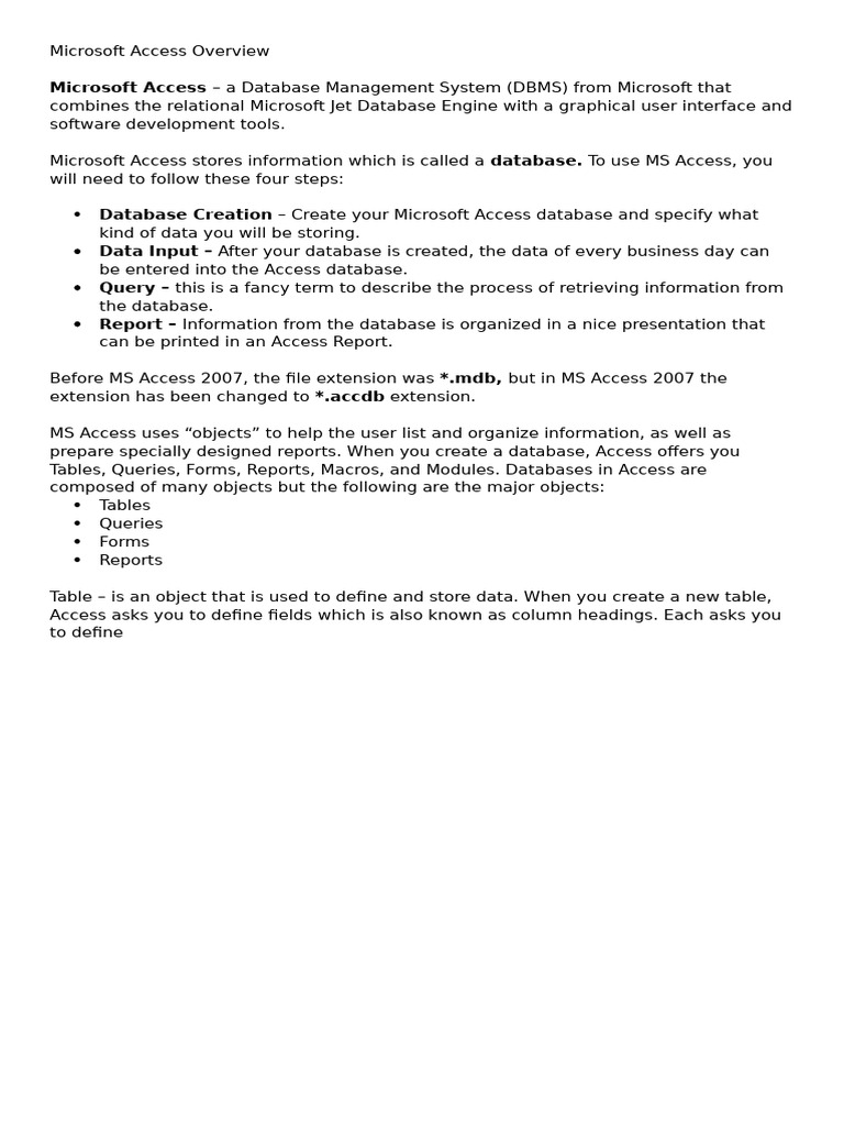 Microsoft Access Overview | PDF