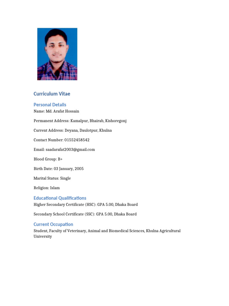 Arafat Hossain CV | PDF