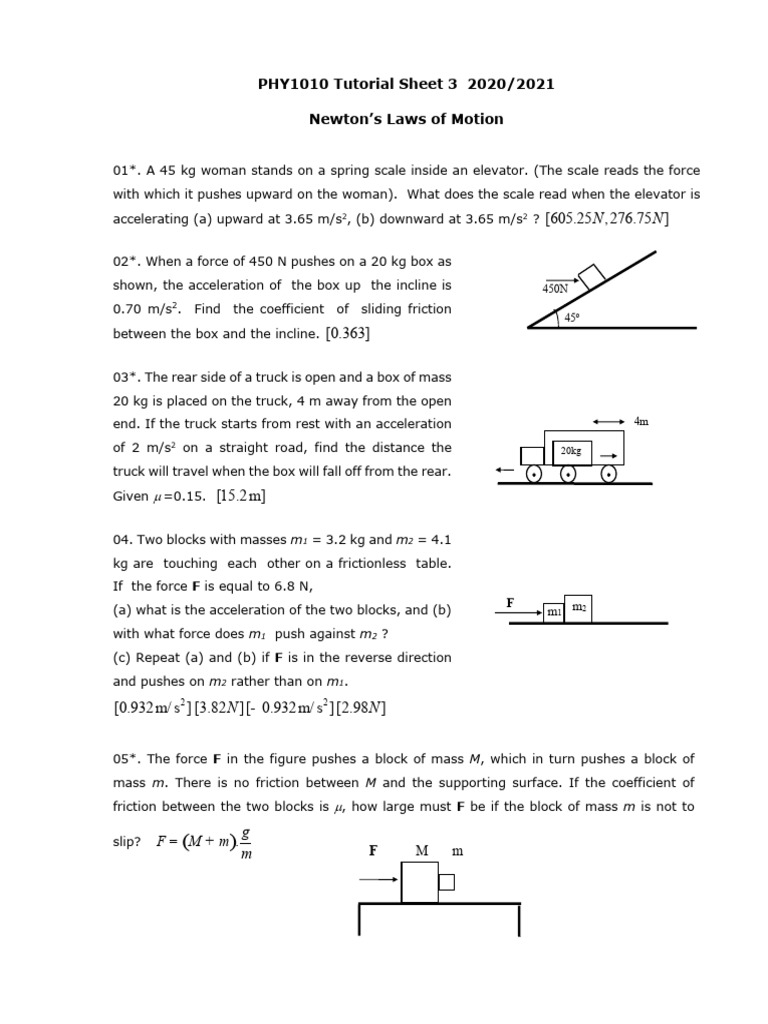Newton's Laws of Motion Exercises | PDF | Force | Friction