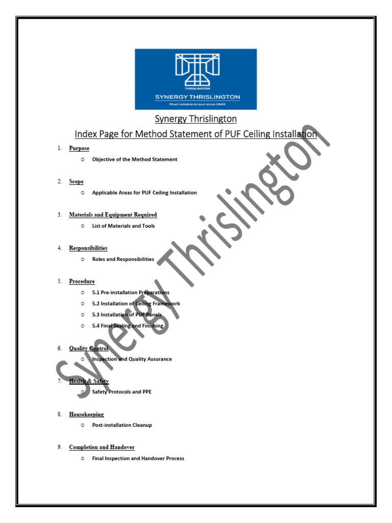 Method of Statement - Ceiling Installation | PDF | Personal Protective Equipment | Specification ...