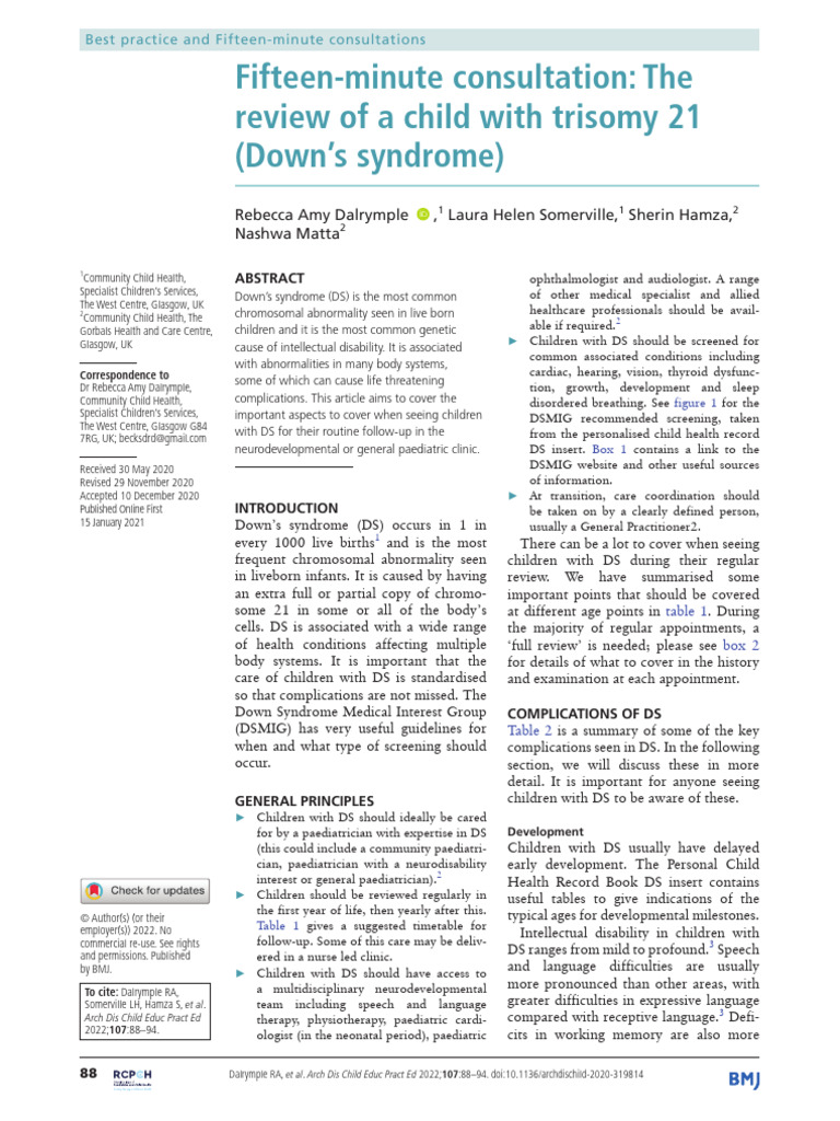 Down Syndrome Follow Up Age Basis | PDF | Mental Disorder | Congenital ...