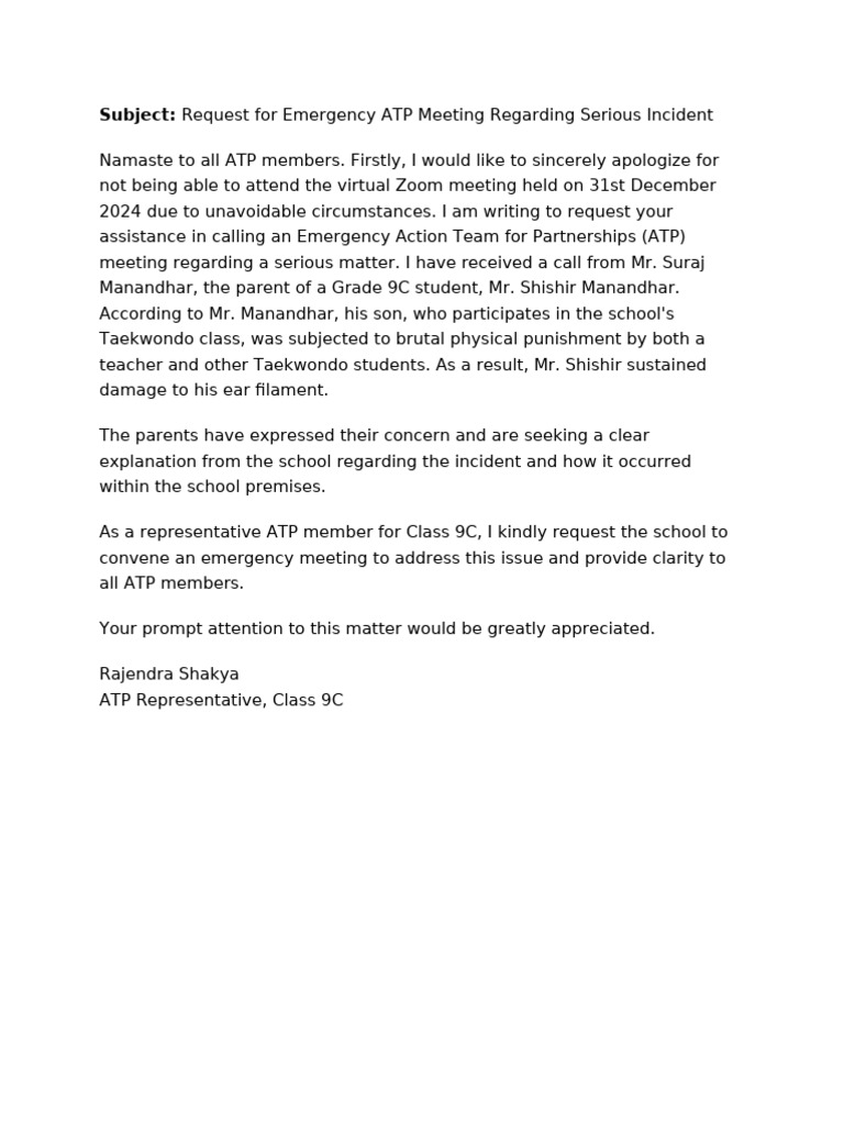 ATP Member Emergency Meeting Call | PDF