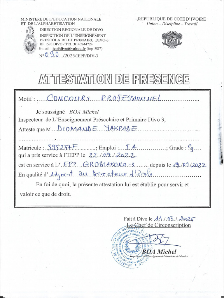 Attestation de Presence | PDF